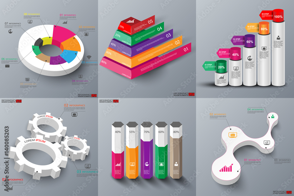 Pack of 3d paper infographic elements Stock Vector | Adobe Stock
