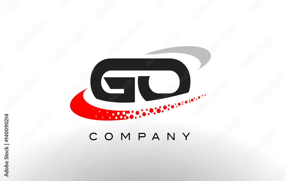 GO Modern Letter Logo Design with Red Dotted Swoosh Stock Vector ...