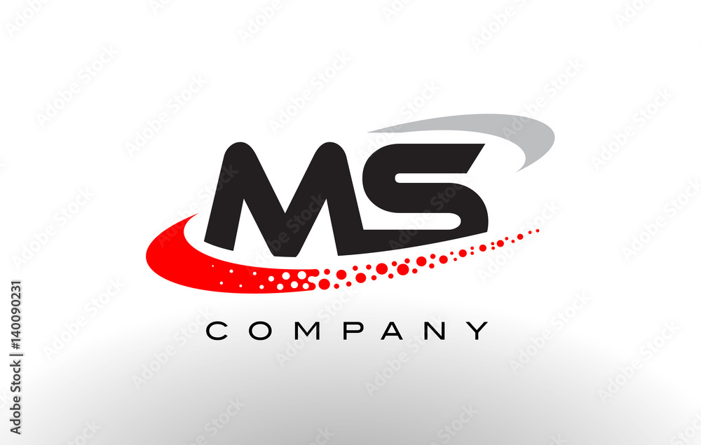 MS Modern Letter Logo Design with Red Dotted Swoosh Stock Vector ...