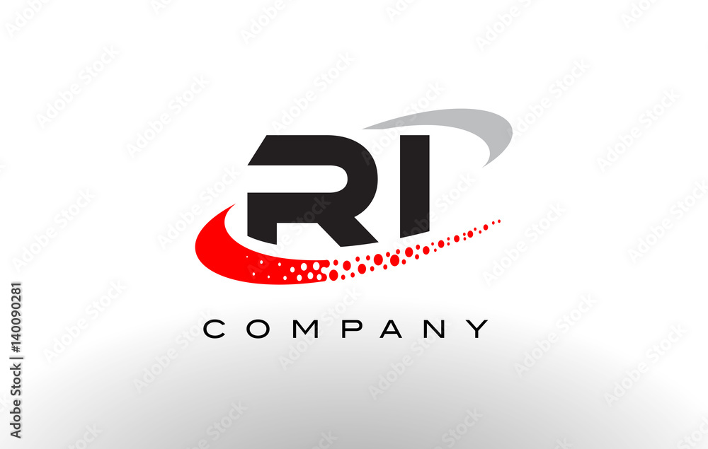 RI Modern Letter Logo Design with Red Dotted Swoosh Stock Vector ...