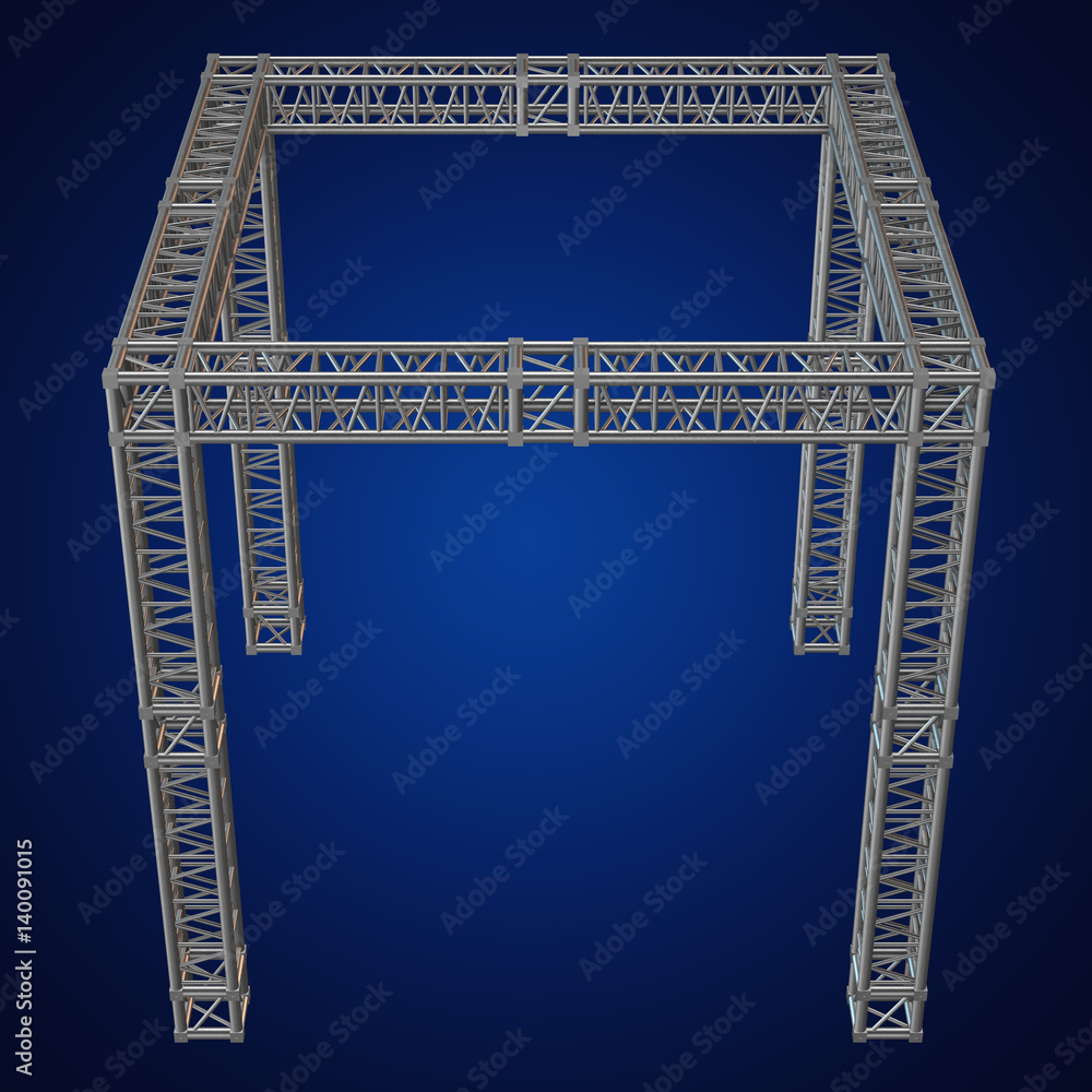 Steel truss girder rooftop construction. 3d render on blue Stock ...