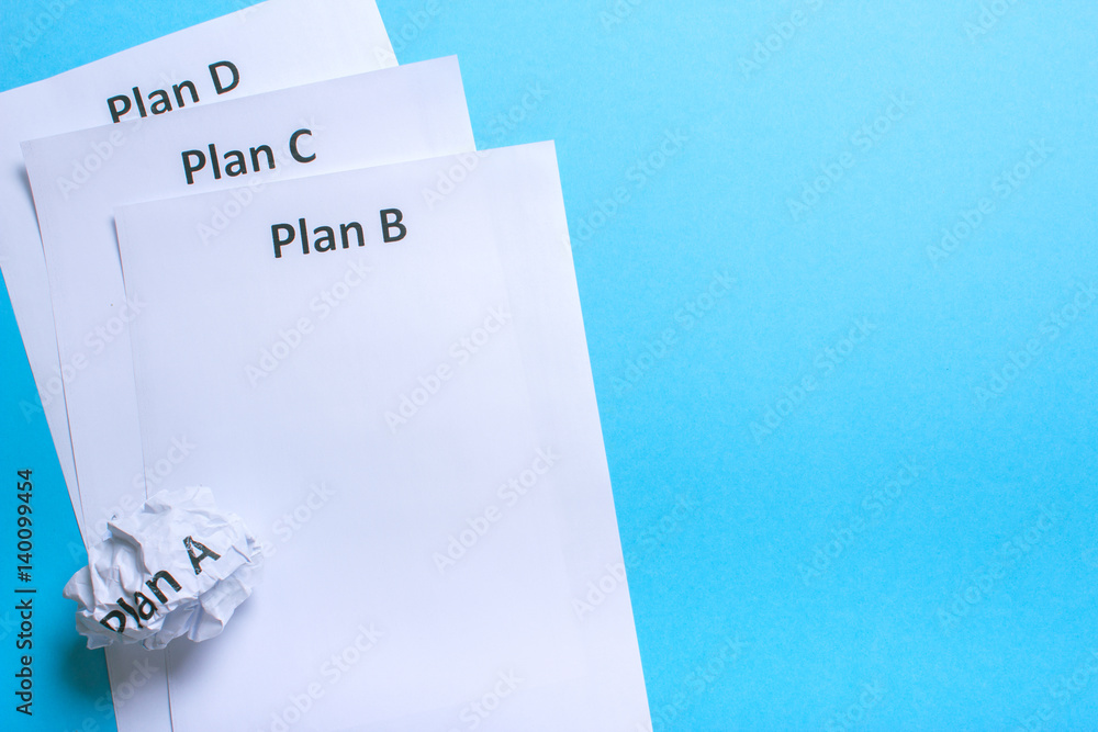 Crumpled paper Plan A and clean sheet Plan B C D Stock Photo | Adobe Stock