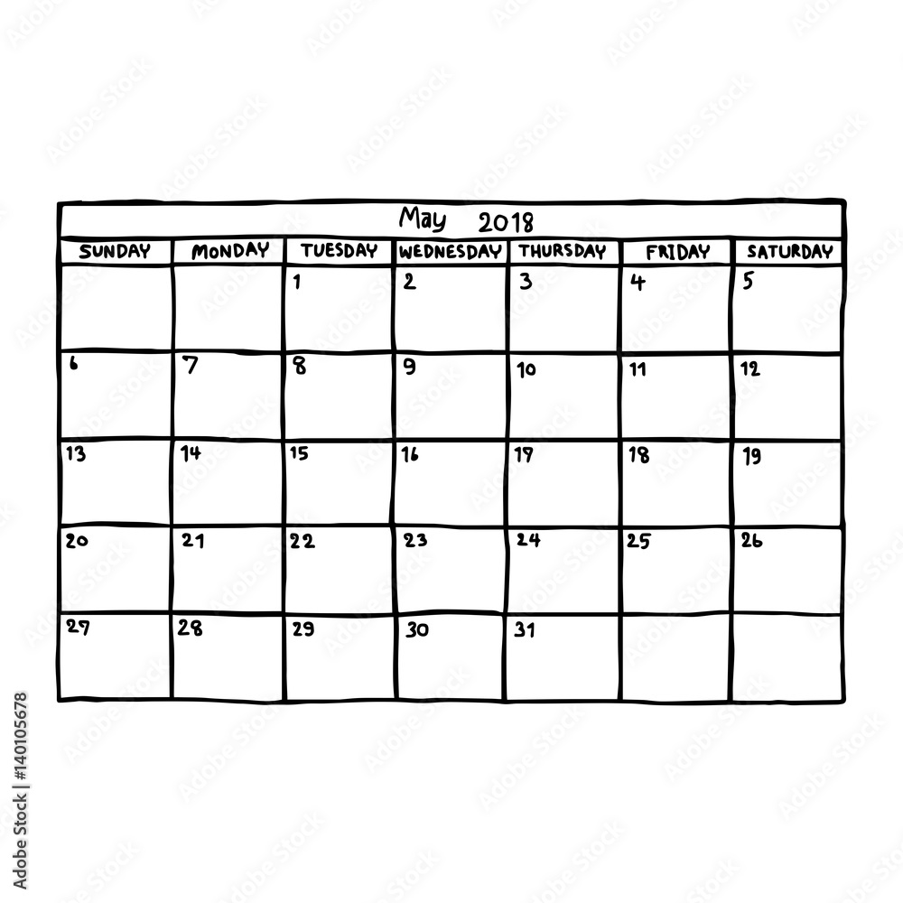 calendar May 2018 - vector illustration sketch hand drawn with black ...
