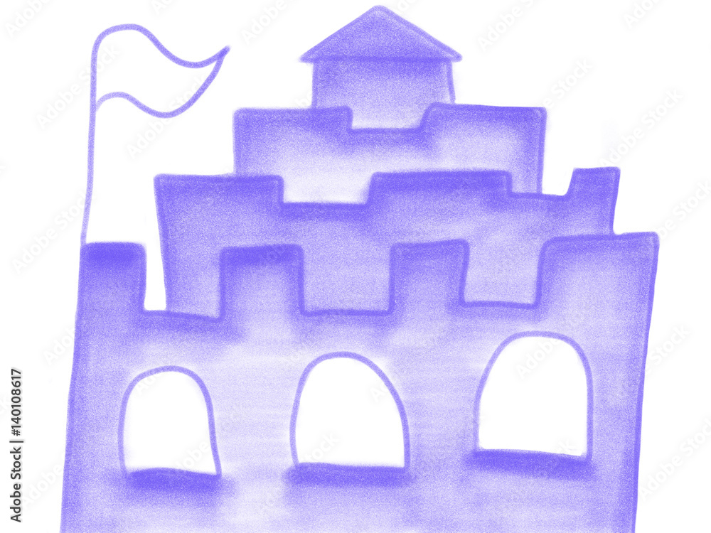 Hand drawn colorful blue castle in middle east arabian style, isolated ...