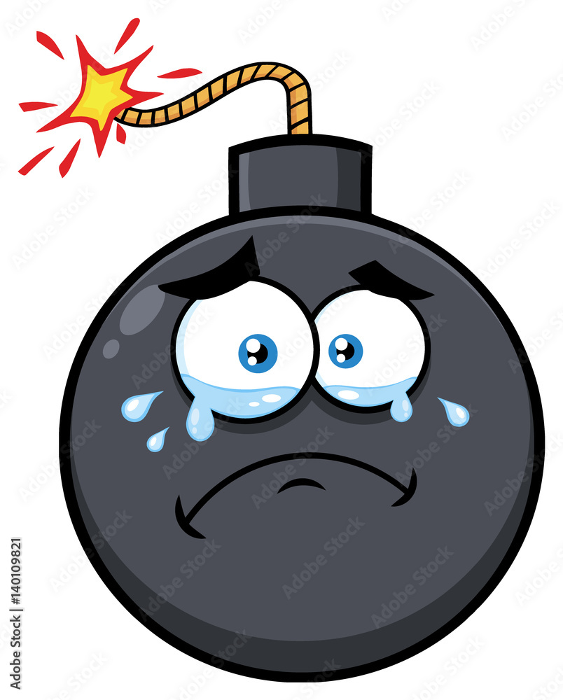 Crying Bomb Face Cartoon Mascot Character With Tears. Illustration ...
