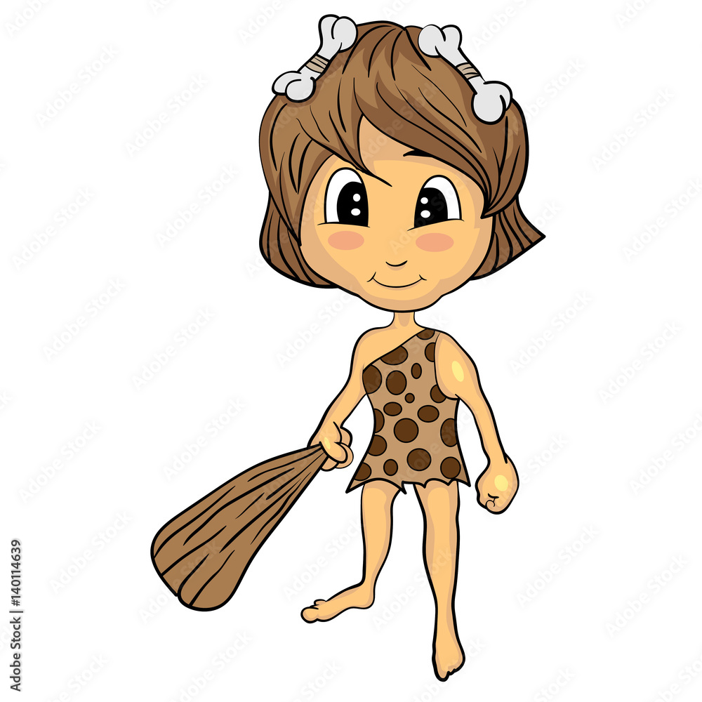 Cartoon Stone Age Cute Cave Girl Stock Vector | Adobe Stock