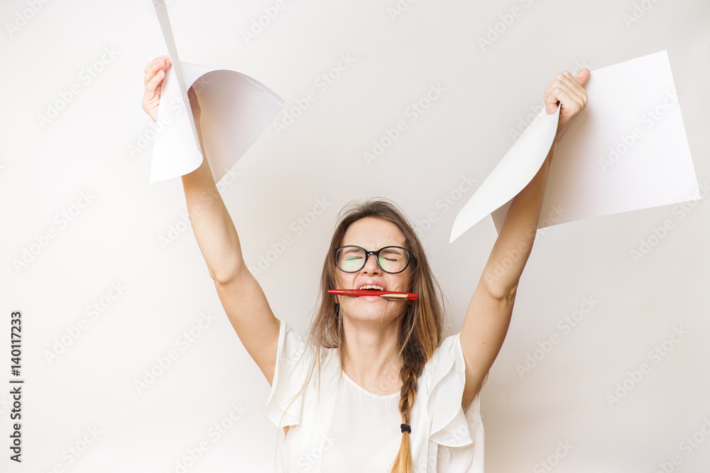 Emotional angry teenager with papers Stock Photo | Adobe Stock