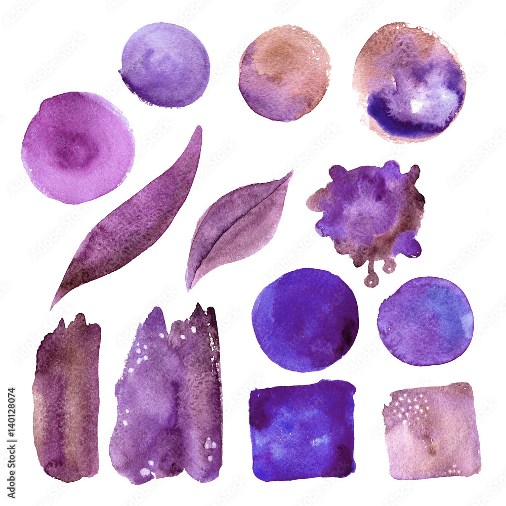 Set of Purple watercolor stains. Swabs suitable for texture advertising ...