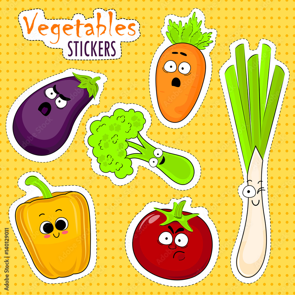 Cartoon vegetable cute characters face isolated vector illustration ...