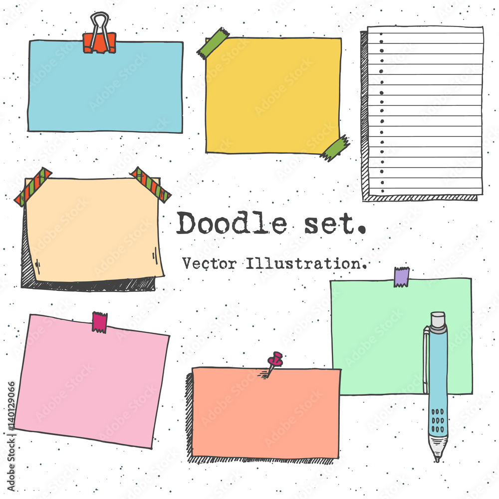 Hand drawn cartoon vector set of paper sheet, pack of paper, tag ...