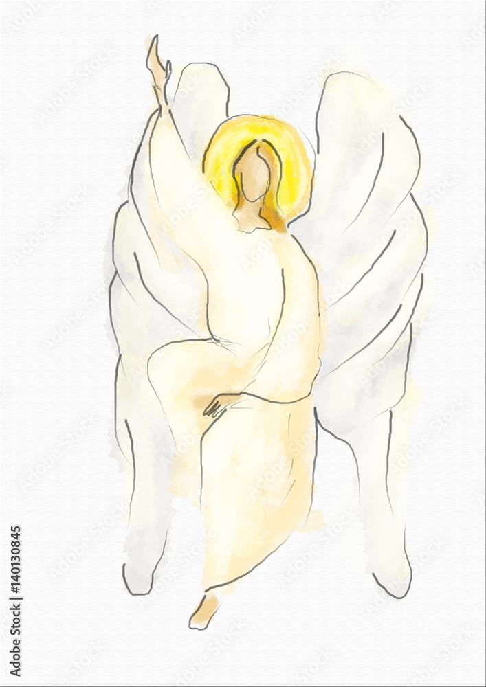 White angel, simple watercolor style abstract artistic illustration of ...