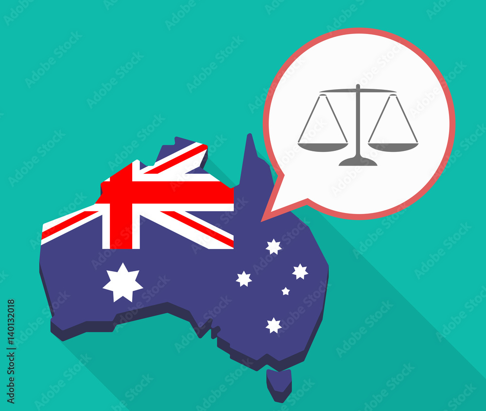 Long shadow map of Australia with a justice weight scale sign Stock ...