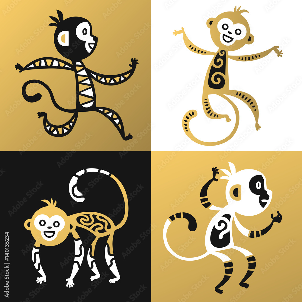 monkey vector illustration chinese style Stock Vector | Adobe Stock