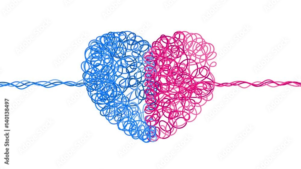 Blue and pink threads are spreading quickly and entwining in whole ...