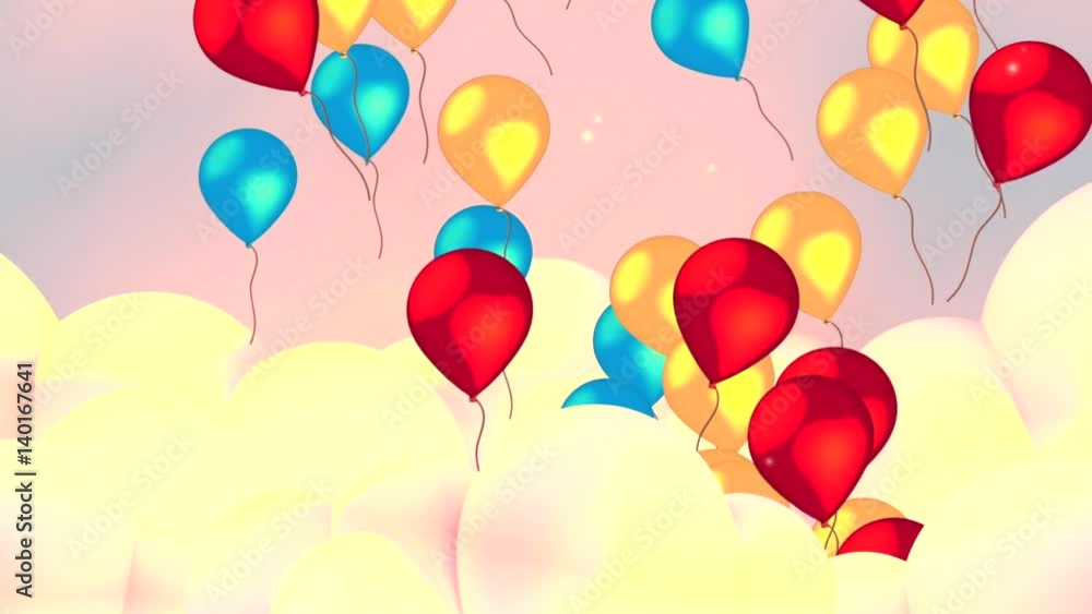 Cartoon balloons and clouds seamless looping animation. Birthday party ...