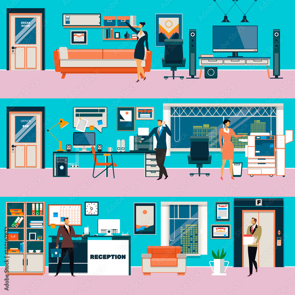 Vector modern office workspace set in flat style Stock Vector | Adobe Stock