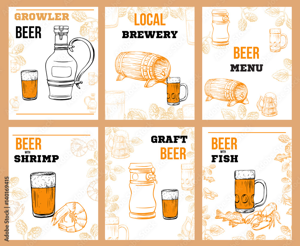 Vetor de Beer menu templates in sketch hand drawn style including ...
