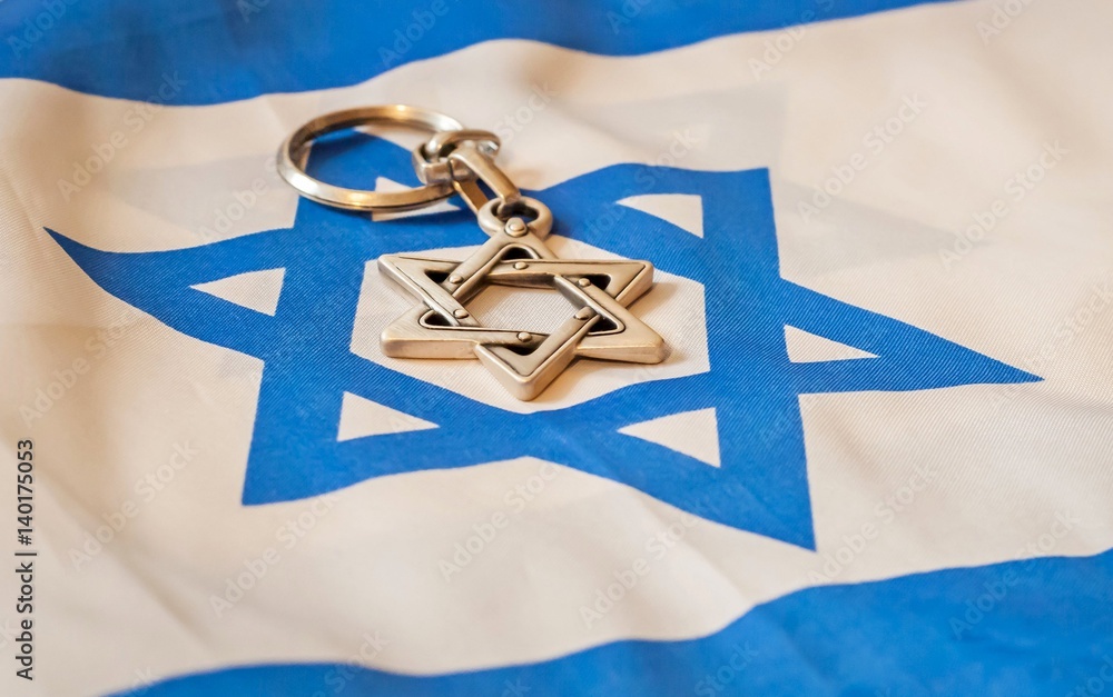 Star of David, Jewish religion symbol on Israel flag stock image ...