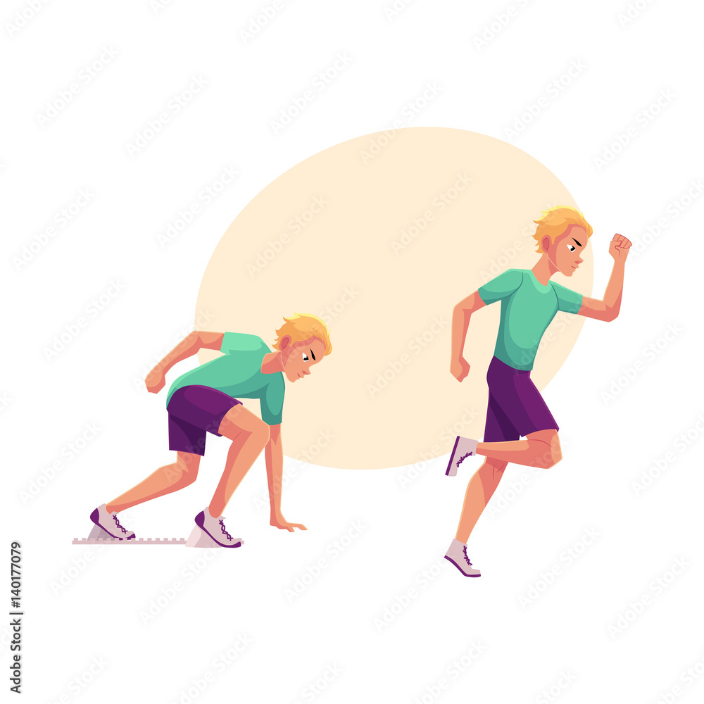 Young and handsome male runner, sprinter, jogger, ready to start and ...