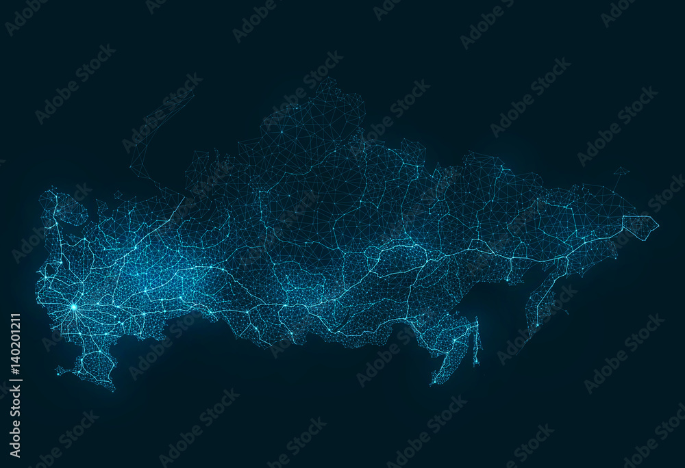 Abstract Telecommunication Network Map - Russia Stock Vector | Adobe Stock