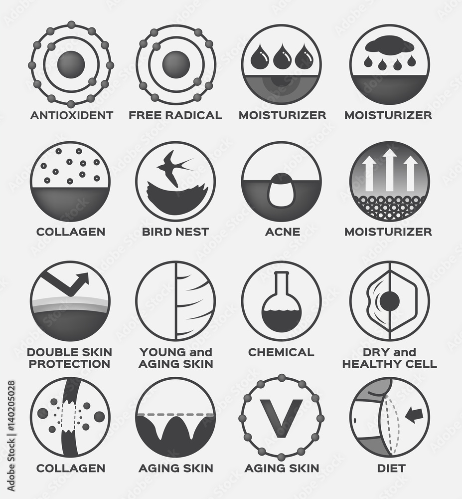 skin care and cosmetic icon set . vector ( antioxidant free radical ...