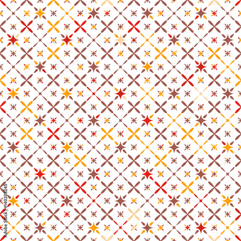 Seamless vector grid pattern with red and yellow floral elements on ...
