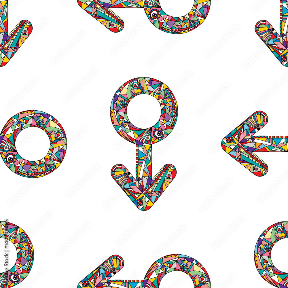 Vector abstract male and female gender signs pattern. Hand drawn sexual ...