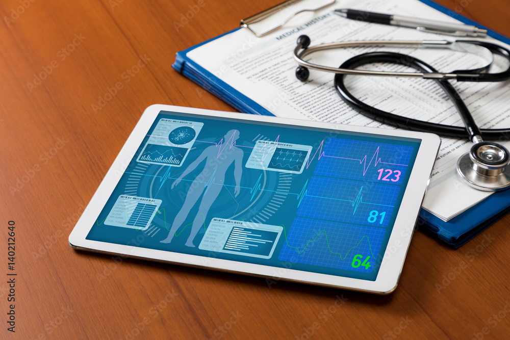 vital signs in tablet screen, medical technology concept, various ...