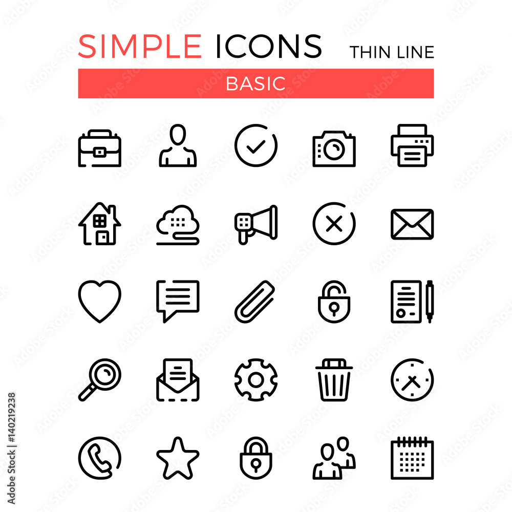 Basic business, internet web interface linear concepts, vector thin ...