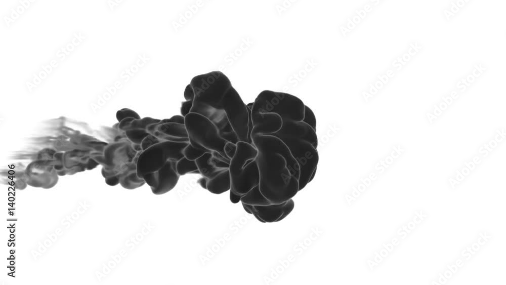 Close-up black Ink or smoke with alpha mask underwater move in slow ...