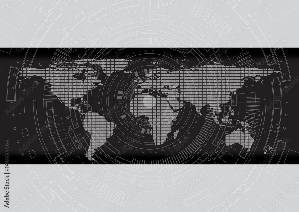 Digital world map template vector business and technology background ...