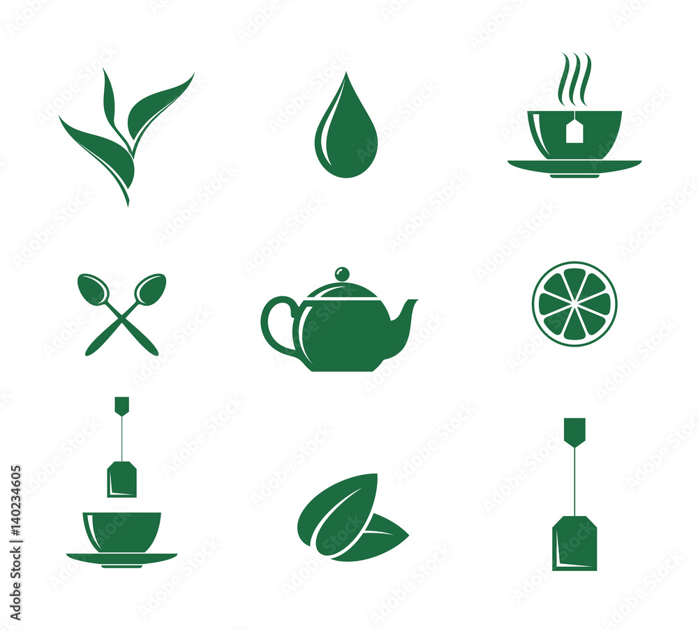 Green tea. Icon set Stock Vector | Adobe Stock