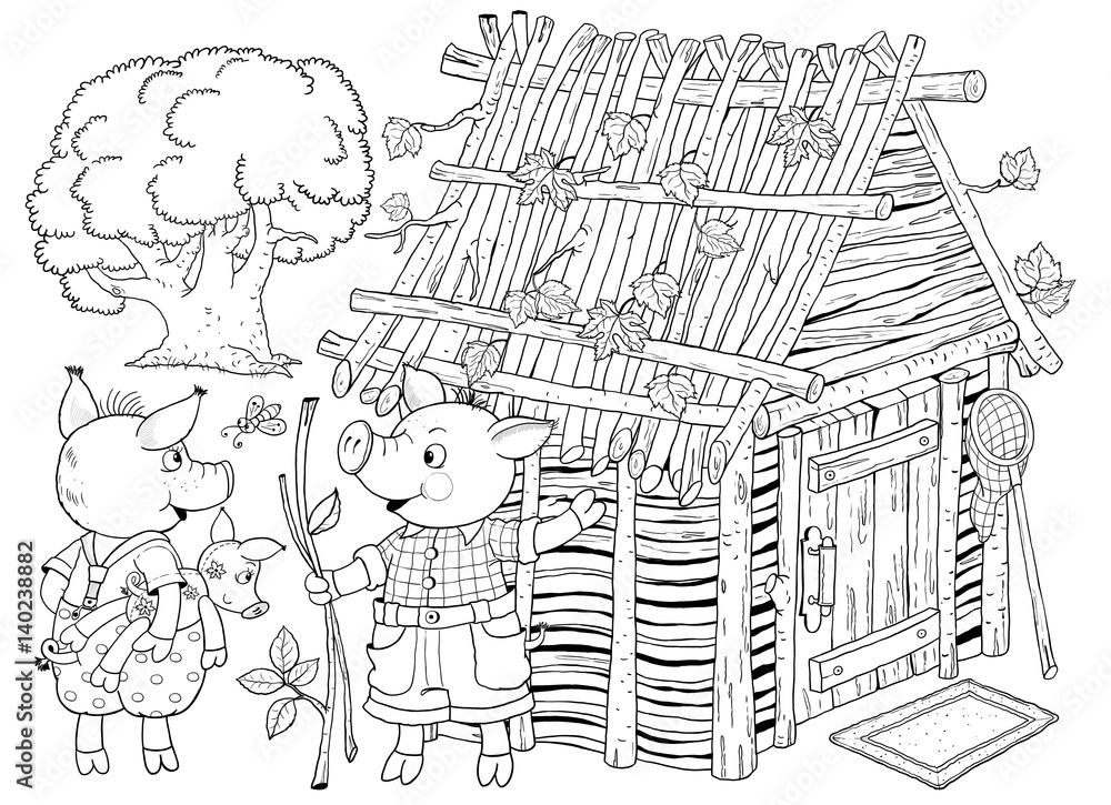 Three little pigs. Fairy tale. Illustration for children. Cute and ...