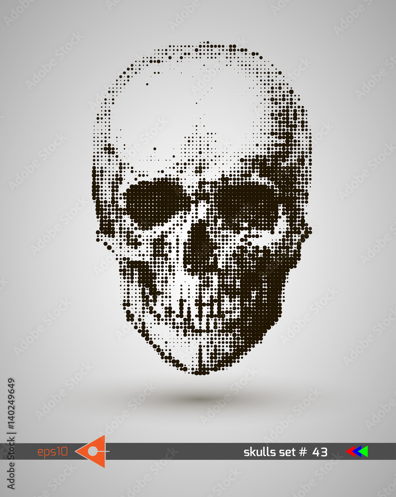 Vector halftone skulls. Skull icon. Symbol of death, danger, war, death ...