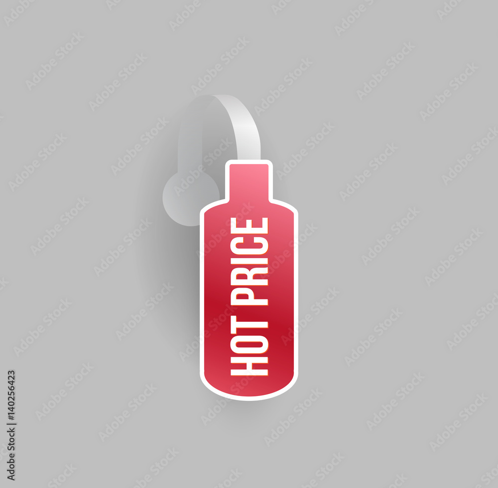 Vector red bottle shape wobbler mockup with transparent strip and grey ...