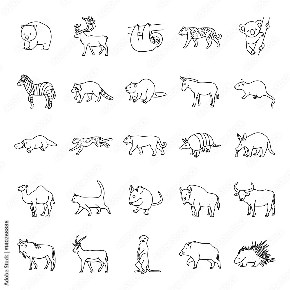 Mammals II outlines vector icons Stock Vector | Adobe Stock