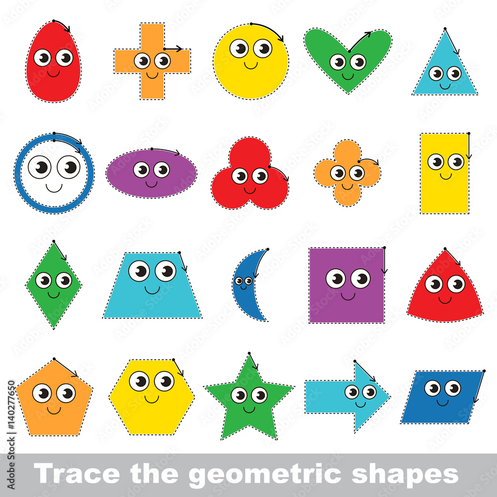 Tracing tutorial for kids to learn geometric shapes. Stock Vector ...