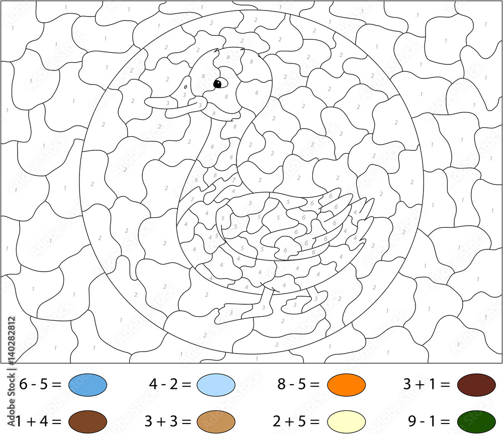 Cartoon duck. Color by number educational game for kids Stock Vector ...