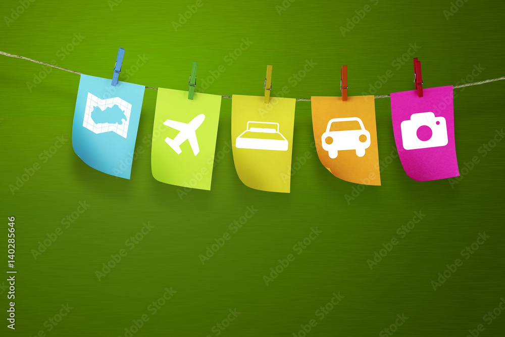 Travel symbol in Sticky notes with green background Stock Photo | Adobe ...
