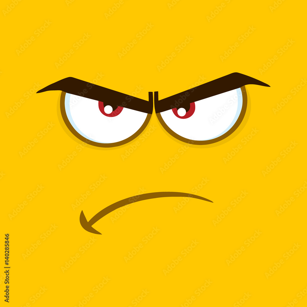 Angry Cartoon Square Emoticons With Grumpy Expression. Illustration ...