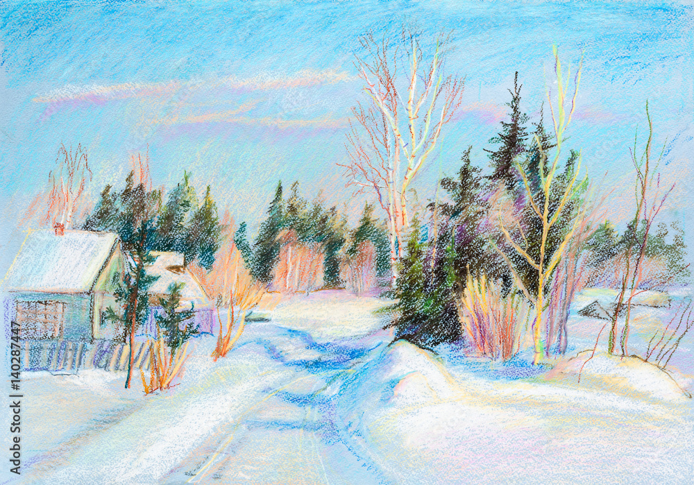 Winter sunny day Stock Illustration | Adobe Stock