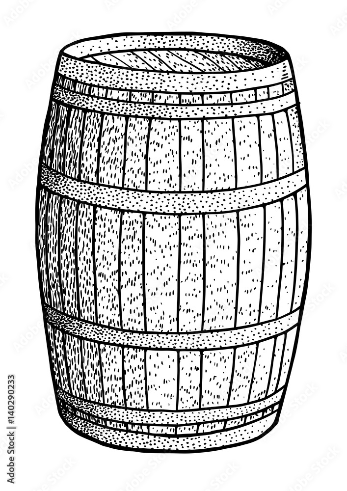 Barrel illustration, drawing, engraving, ink, line art, vector Stock ...