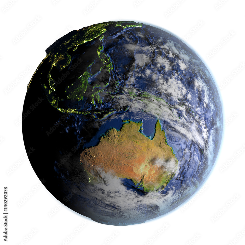 Australia on Earth isolated on white Stock Illustration | Adobe Stock