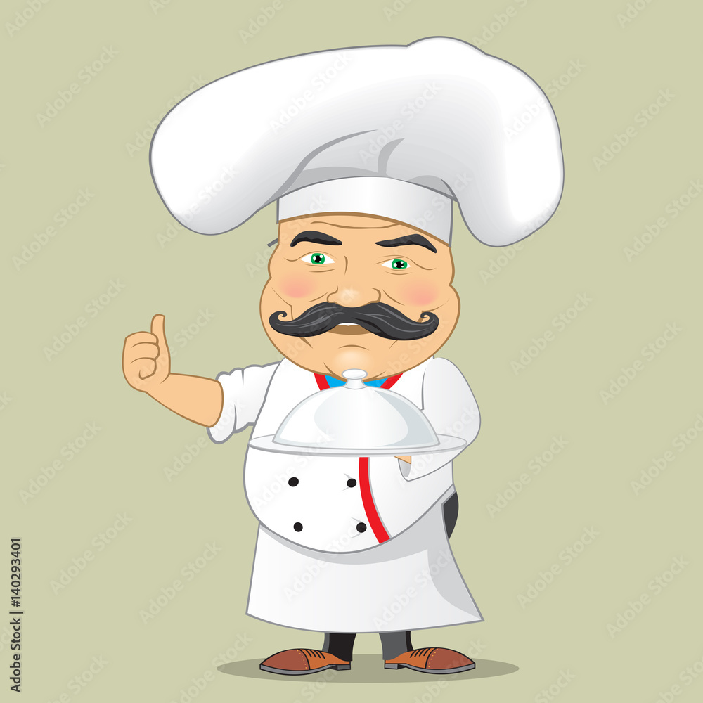 Vector Chef Cook Serving Food Realistic Cartoon Character Design ...