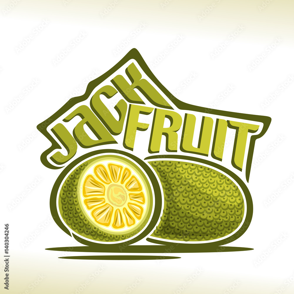 Vector logo Jackfruit Fruit: still life of 2 whole and cut half ...