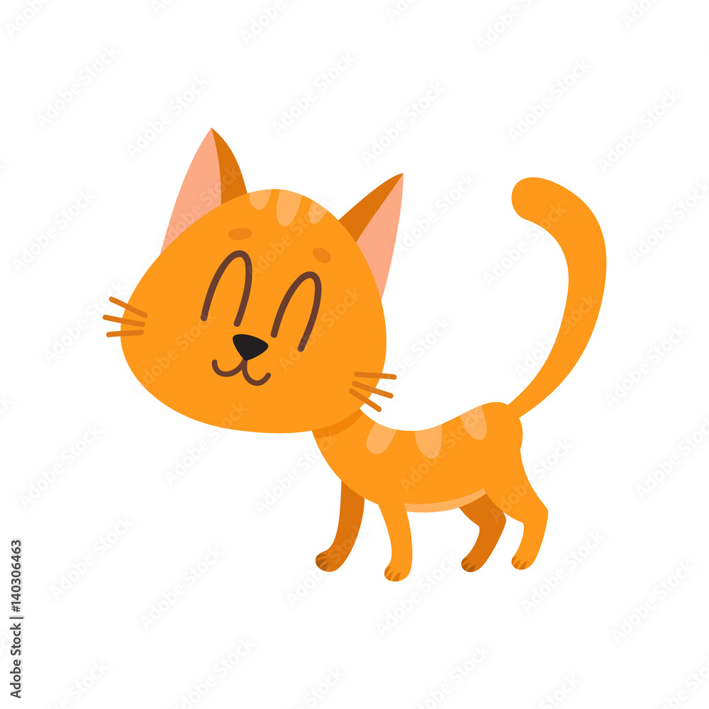 Cute and funny sweet red cat character, standing with eyes closed from ...