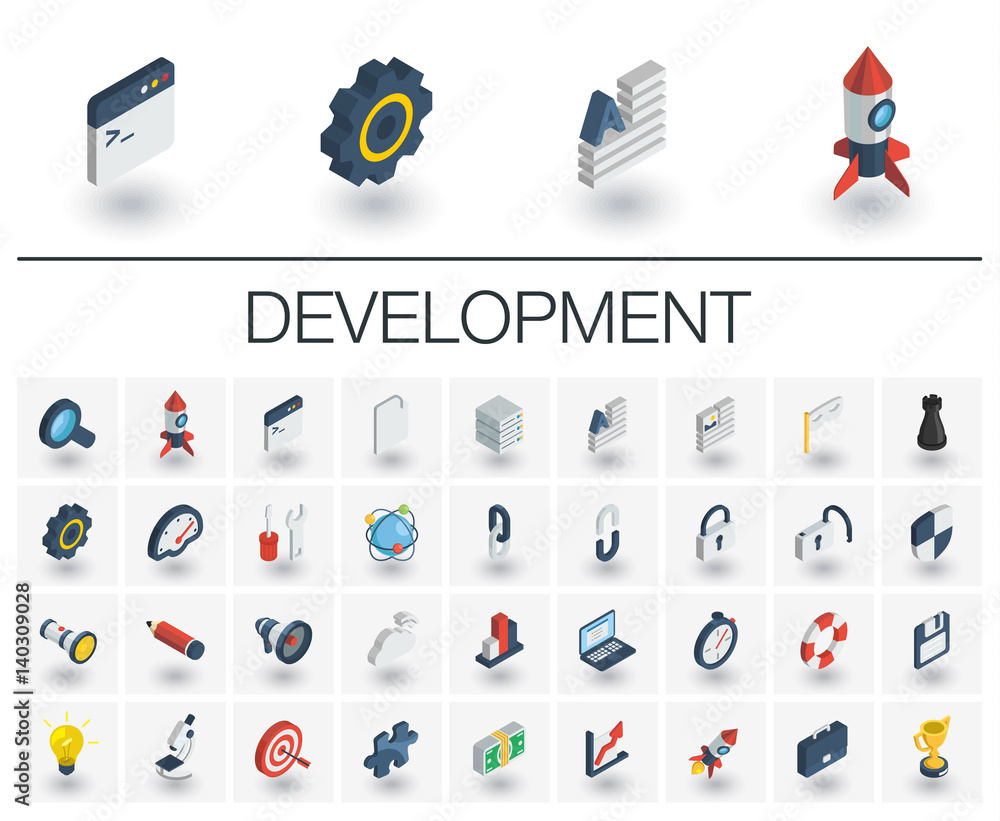 Isometric flat icon set. 3d vector colorful illustration with web and ...