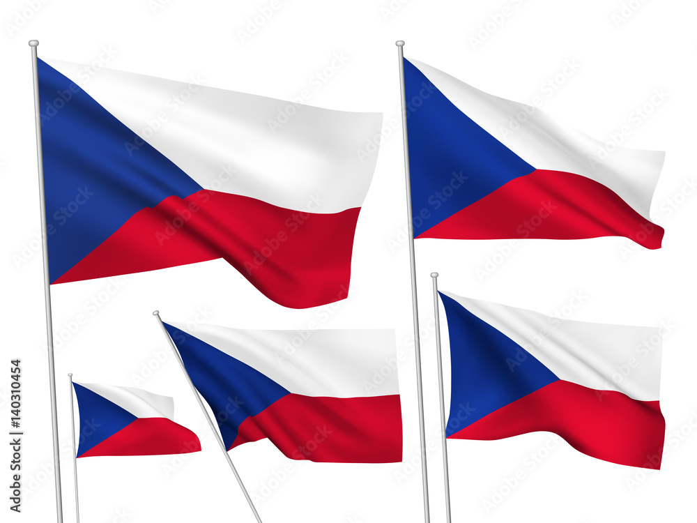 Czech Republic vector flags set. 5 wavy 3D cloth pennants fluttering on ...
