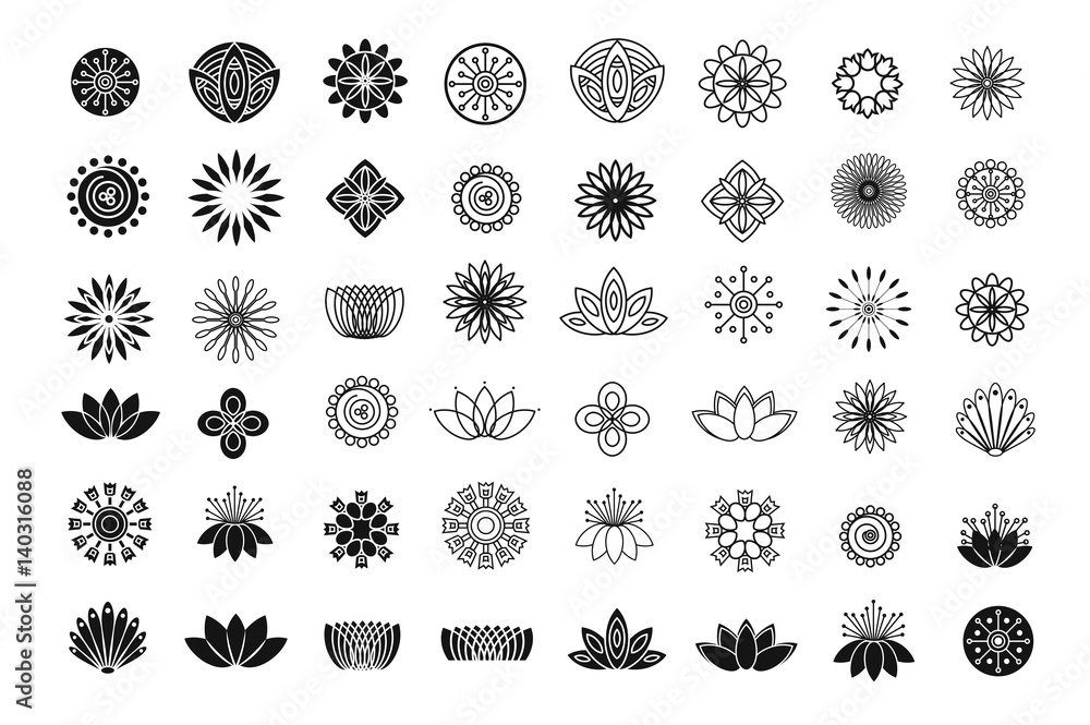 Set of line flower design elements. Plant, blossom and lotus icons ...