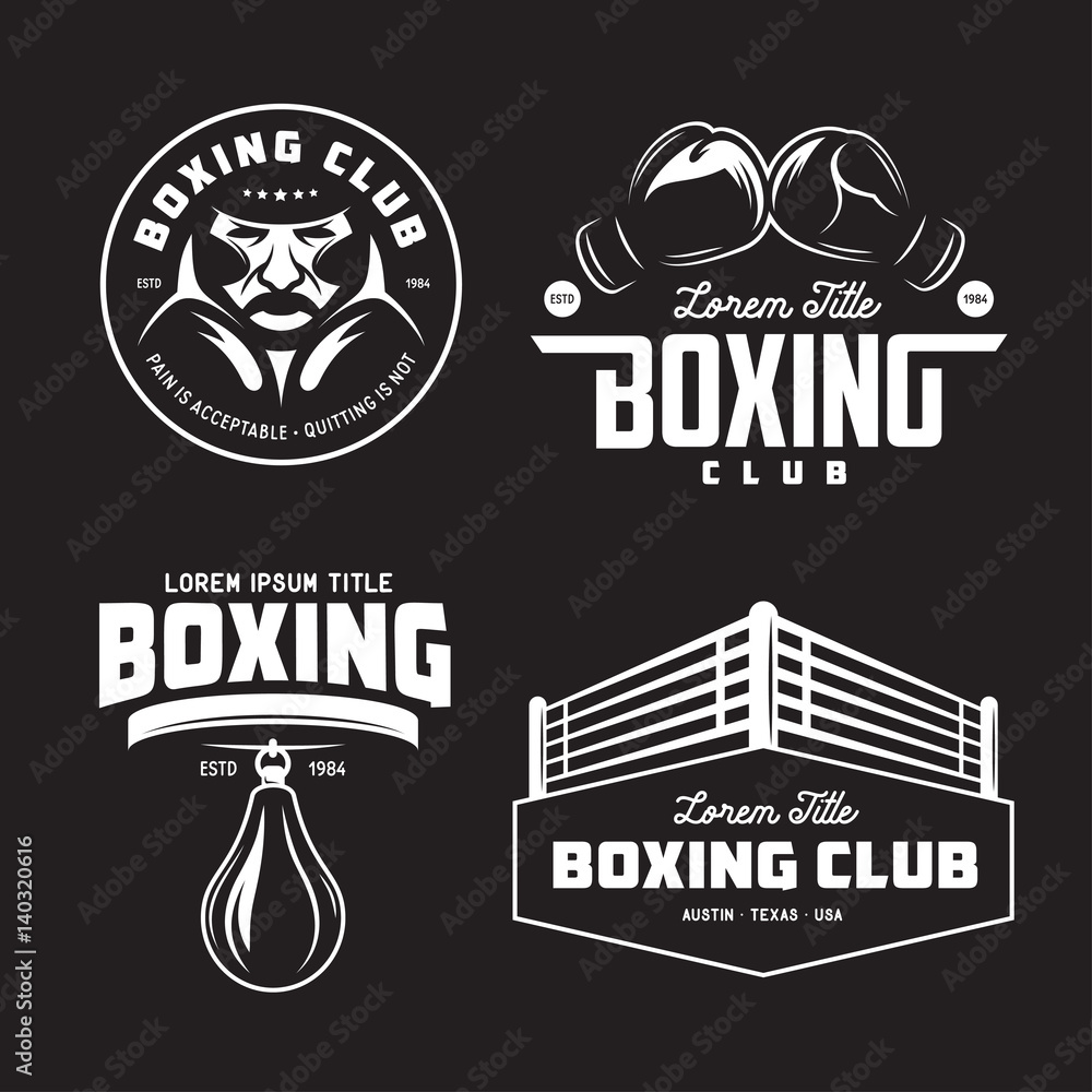 Boxing club labels set. Vector vintage illustration. Stock Vector ...